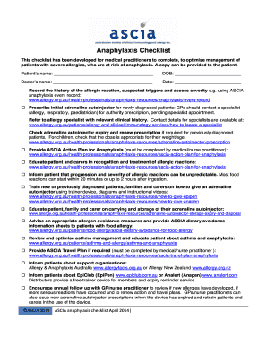 Fillable Online Anaphylaxis Checklist Fax Email Print - pdfFiller