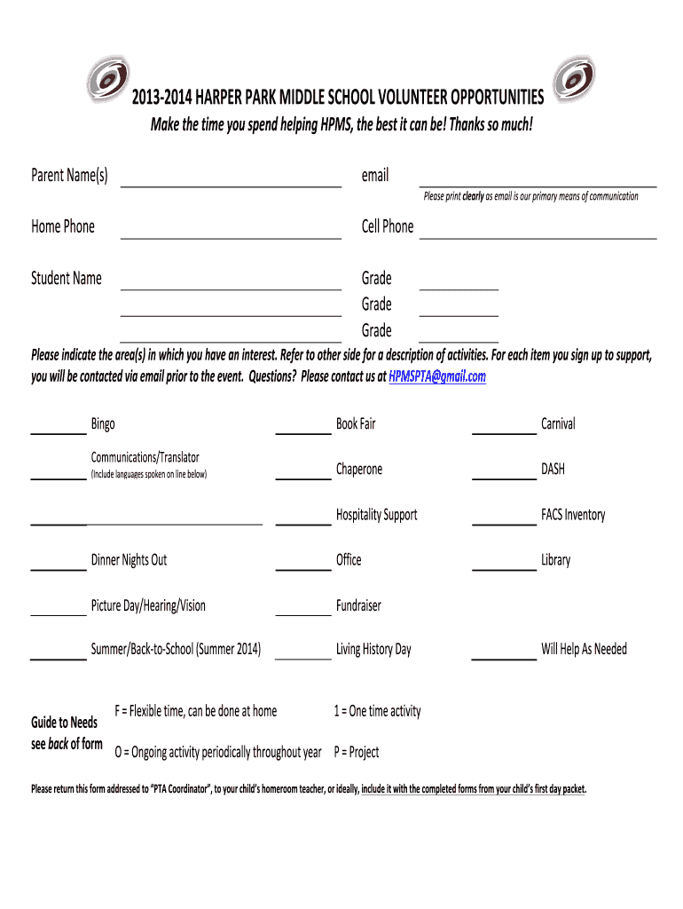 Fillable Online lcps 2013 2014 HPMS VOLUNTEER FORM final - lcpsorg Fax ...