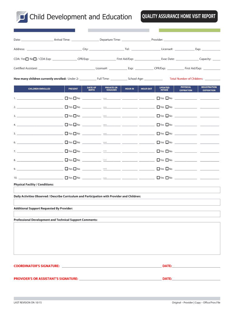 Fillable Online cdedu QUALITY ASSURANCE HOME VISIT REPORT Fax Email ...