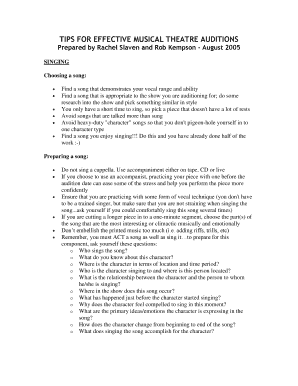 Fillable Online TIPS FOR EFFECTIVE MUSICAL THEATRE AUDITIONS Fax Email ...