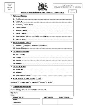 Fillable Online Form APPLICATION FOR EMERGENCY TRAVEL CERTIFICATE Fax ...