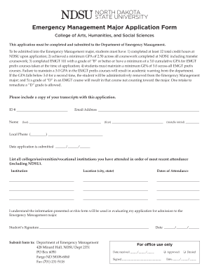 Fillable Online ndsu Emergency management application 2015 Fax Email ...