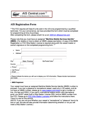 Fillable Online AIS Registration Form **The FCC requires all Class B ...