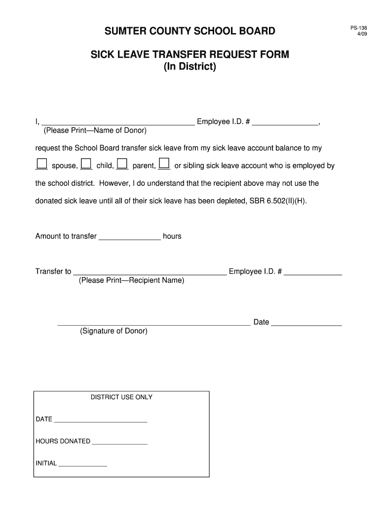 Fillable Online Form Payroll Sick Leave Transfer Request InDistrictpub ...