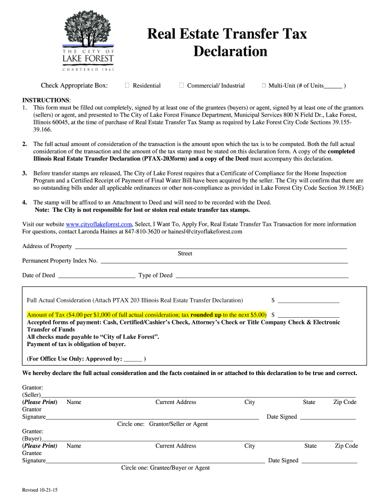 Fillable Online Real Estate Transfer Tax Declaration - City of Lake ...