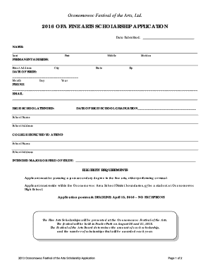 Fillable Online oconomowocarts OFA Scholarship Application 16 ...