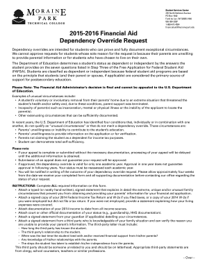 Fillable Online libs morainepark edu 20152016 Financial Aid Dependency ...