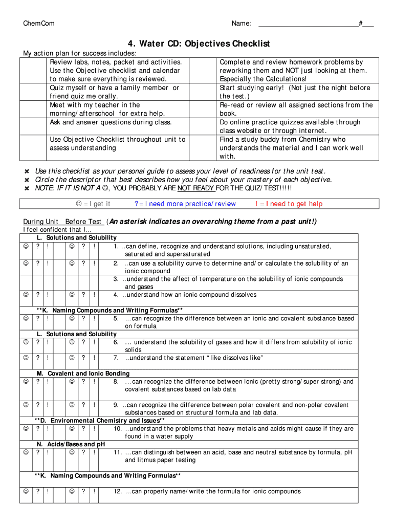 Fillable Online Water CD Objectives Checklist Fax Email Print - pdfFiller