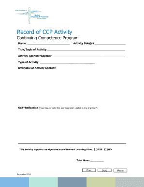 Fillable Online Record of CCP Activity - ACMDTT Fax Email Print - pdfFiller