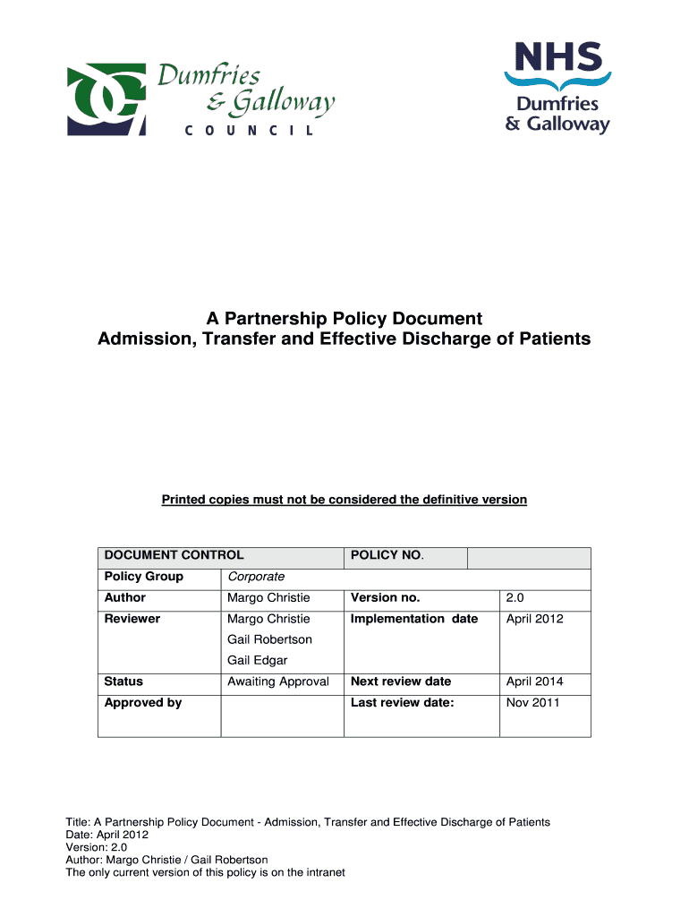 Fillable Online nhsdg scot nhs A Partnership Policy Document - NHS ...