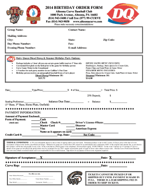 Fillable Online 2014 BIRTHDAY ORDER FORM - milbcom Fax Email Print ...