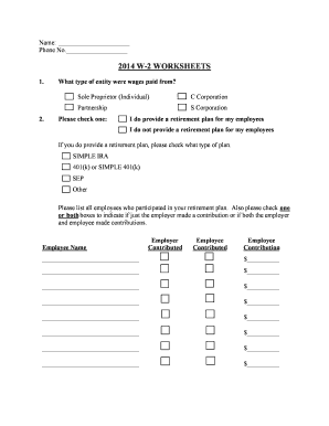 Fillable Online 2014 W2 WORKSHEETS Fax Email Print - pdfFiller