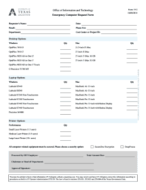 Fillable Online uta Form 19-2 Emergency Computer Request Form - utaedu Fax Email Print - pdfFiller
