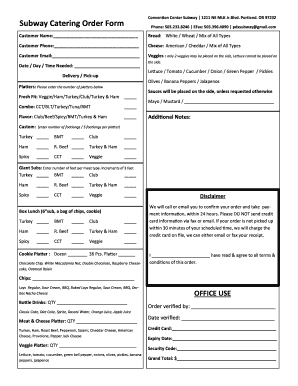 Fillable Online Catering order form - pdxsubwaycom Fax Email Print ...