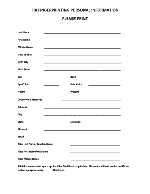 Fillable Online FBI FINGERPRINTING PERSONAL INFORMATION PLEASE PRINT ...