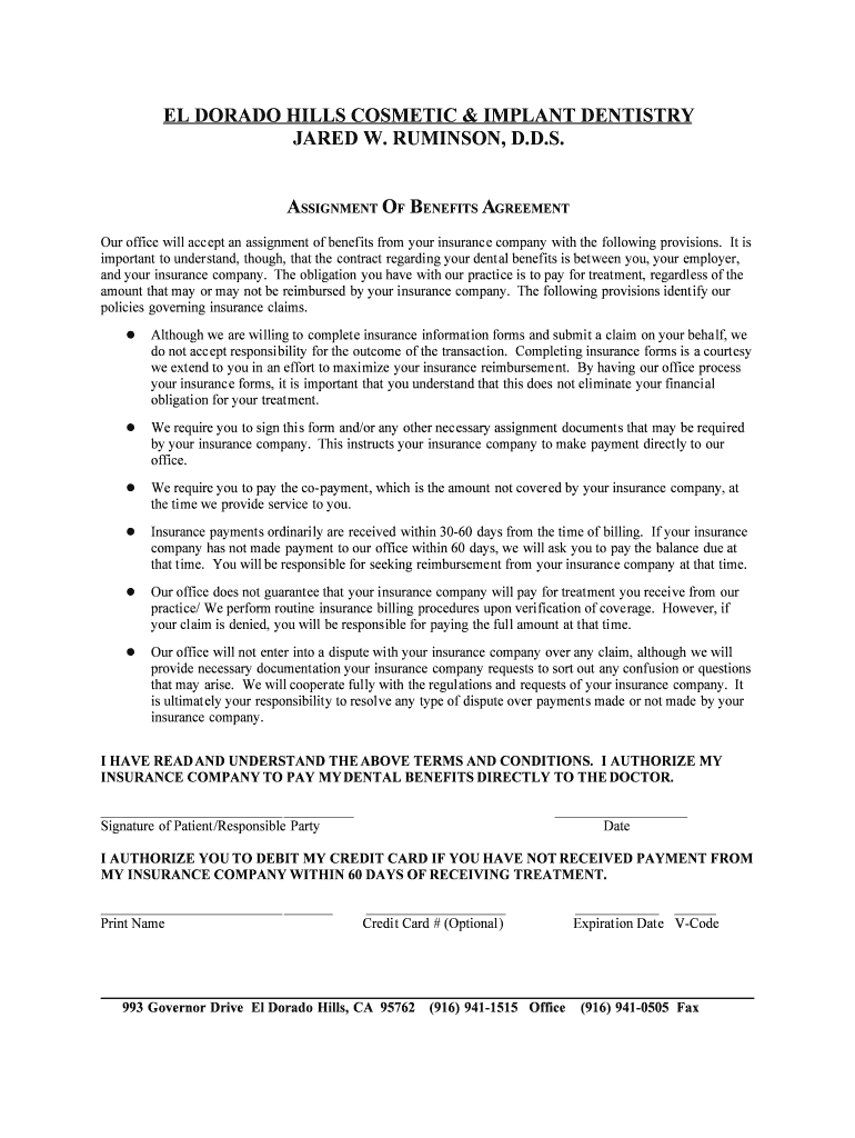 Fillable Online SAMPLE ASSIGNMENT OF BENEFITS AGREEMENT Fax Email Print ...