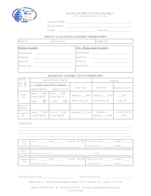Fillable Online BACKFLOW PREVENTION ASSEMBLY TEST AND MAINTENANCE Fax ...