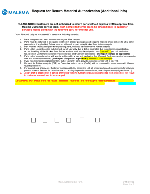 Fillable Online Request for Return Material Authorization (Additional ...