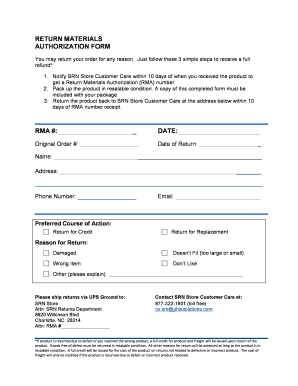 Fillable Online RETURN MATERIALS Fax Email Print - pdfFiller