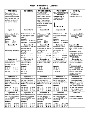 Fillable Online Math Homework Calendar Fax Email Print - pdfFiller
