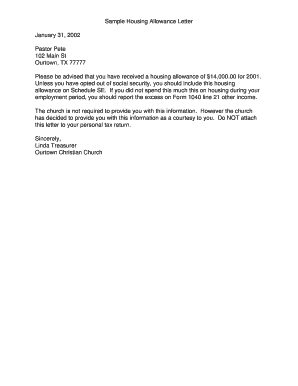 Fillable Online Sample Housing Allowance Letter Fax Email Print - pdfFiller