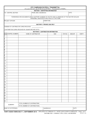 Fillable Online hood army CFC CAMPAIGN PAYROLL TRANSMITTAL For use of ...