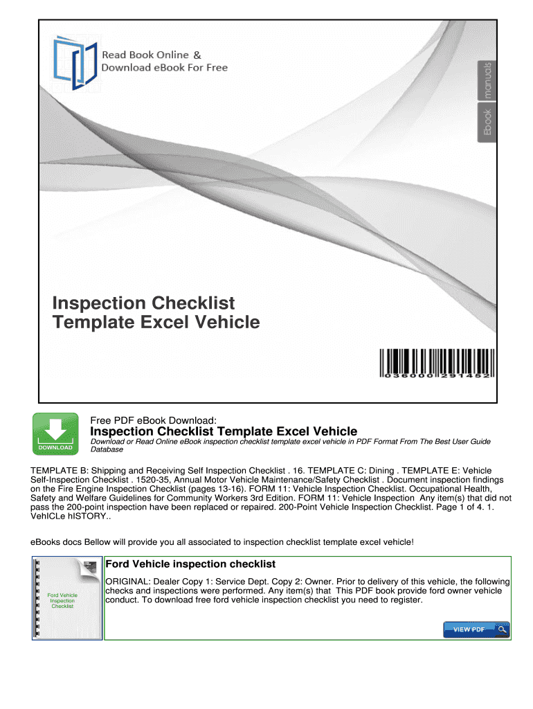 Fillable Online Inspection Checklist Template Excel Vehicle Fax Email ...