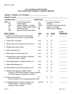 Fillable Online saws FINAL INSPECTION PROJECT CLOSEOUT PROCESS Fax ...