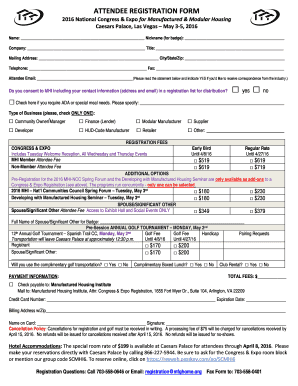 Fillable Online ATTENDEE REGISTRATION FORM - congressandexpocom Fax ...