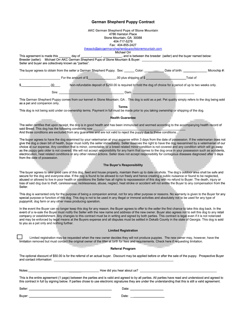 Akc Puppy Contract Template Fill Online Printable Fillable Blank 