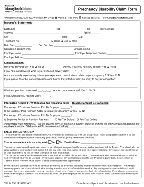 Fillable Online Pregnancy Disability Claim Form - trustmarksolutionscom ...