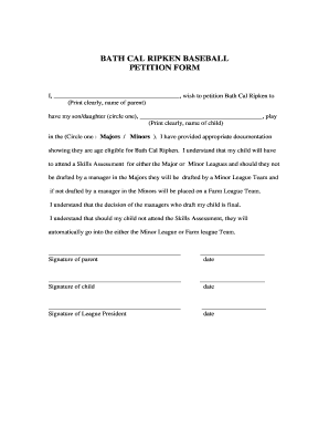 Fillable Online BATH CAL RIPKEN BASEBALL PETITION FORM Fax Email Print - pdfFiller
