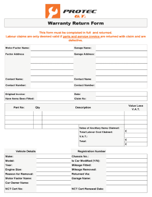 Fillable Online protecauto Warranty Return Form - Protec Autoparts ...