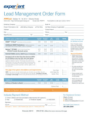 Fillable Online Lead Management Order Form - AIMExpo Fax Email Print ...