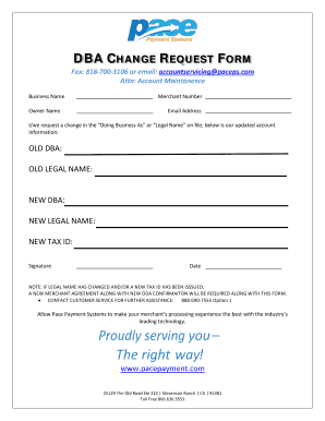 Fillable Online Pace DBA Change Request bFormb Editable - Pace Payment ...
