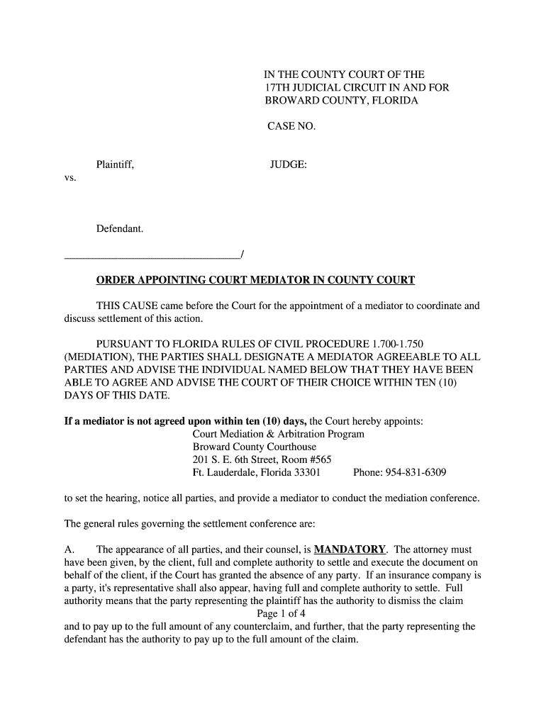 Fillable Online IN THE COUNTY COURT OF THE 17TH JUDICIAL CIRCUIT IN AND ...