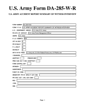 Fillable Online US Army Form DA-285-W-R - usa-federal-formscom Fax ...