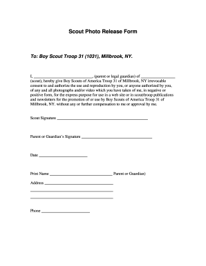 Fillable Online millbrooktroop31bsa Scout Photo Release Form - Boy ...
