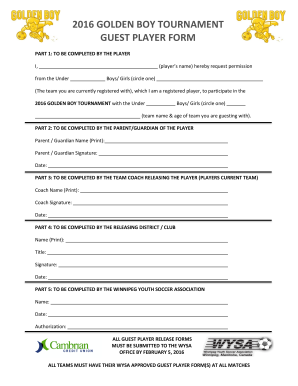 Fillable Online 2016 GOLDEN BOY TOURNAMENT GUEST PLAYER FORM Fax Email ...
