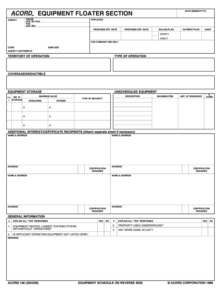 Fillable Online EQUIPMENT FLOATER SECTION - accessgencom Fax Email ...