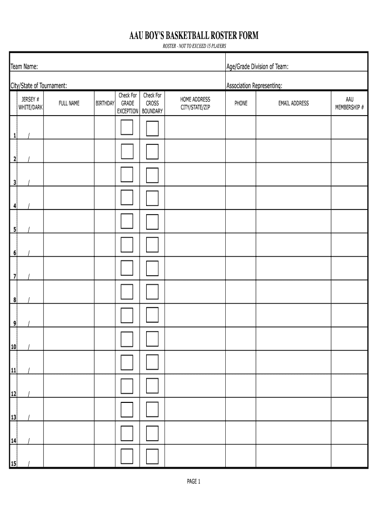 Fillable Online crossoverathletics AAU BOYS BASKETBALL ROSTER FORM ...