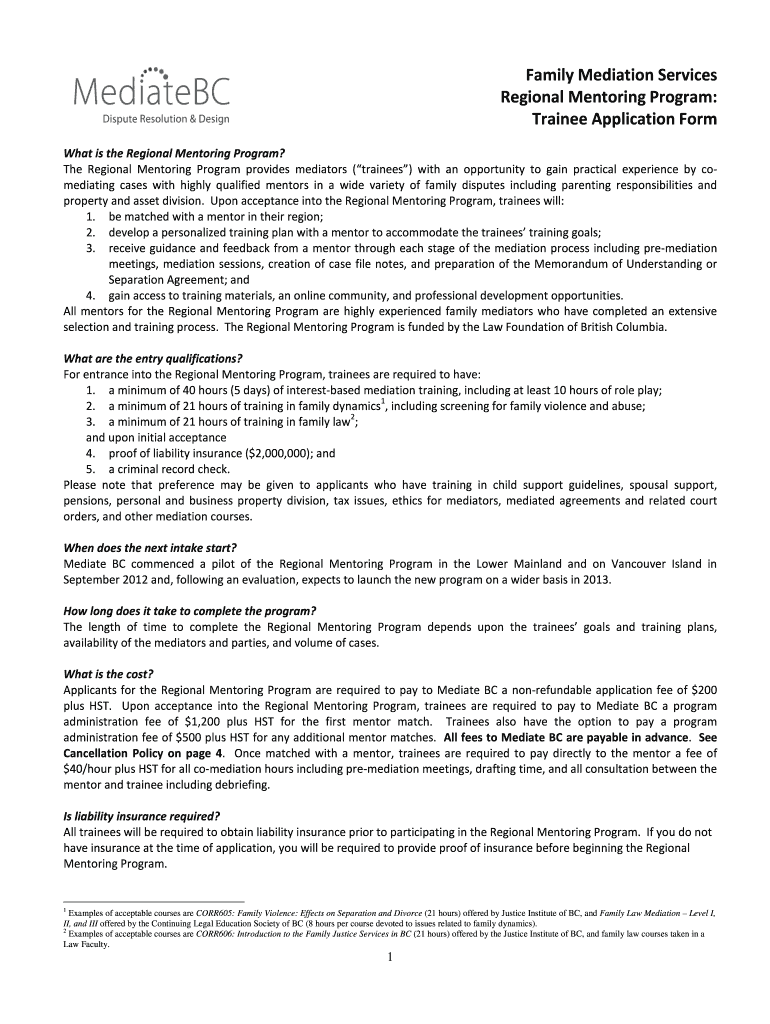 Fillable Online RMP Trainee Application Form Nov 2012 Fax Email Print ...