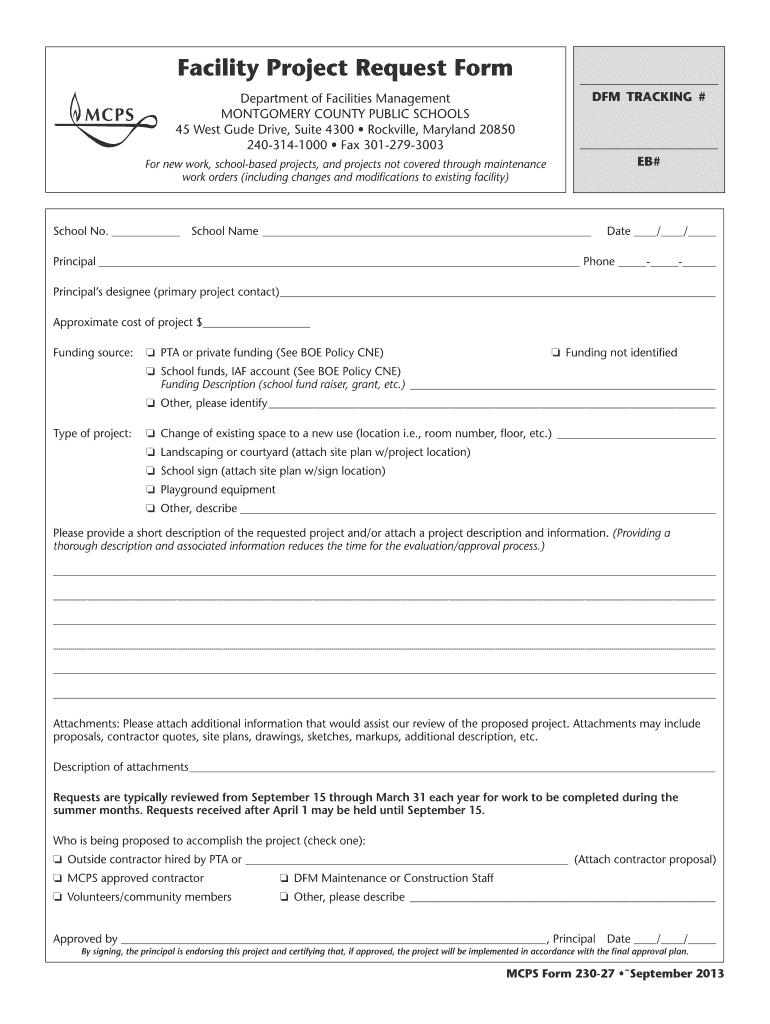 Fillable Online montgomeryschoolsmd Facility Project Request Form ...