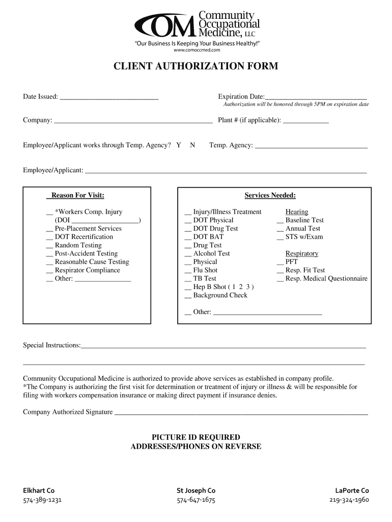 Fillable Online CLIENT AUTHORIZATION FORM - Clover Sites Fax Email ...