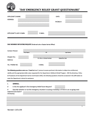 Fillable Online DAV Welfare Relief ER Form-Revised 1-1-10 Fax Email ...