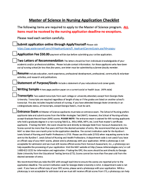 Fillable Online nursing gsu Master of Science in Nursing Application ...