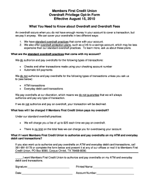 Fillable Online m1st Members First Credit Union Overdraft Privilege Opt-In Form Fax Email Print ...