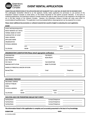 Fillable Online EVENT RENTAL APPLICATION - greensborocoliseumcom Fax ...