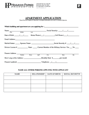 Fillable Online APARTMENT APPLICATION - HP Real Estate Fax Email Print ...