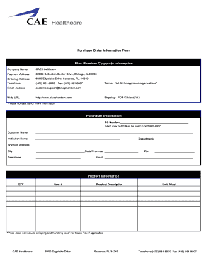 Fillable Online Blue Phantom Purchase Order Form Fax Email Print ...